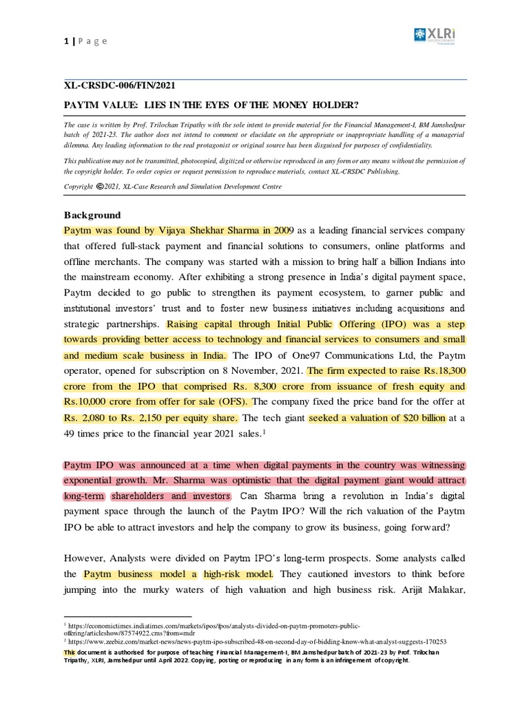 Paytm Valuation | PDF | Valuation (Finance) | Initial Public Offering