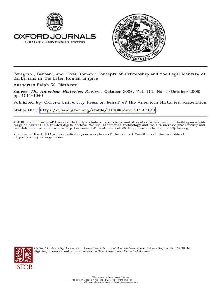 Ralph W. Mathisen - Peregrini, Barbari, and Cives Romani | PDF ...