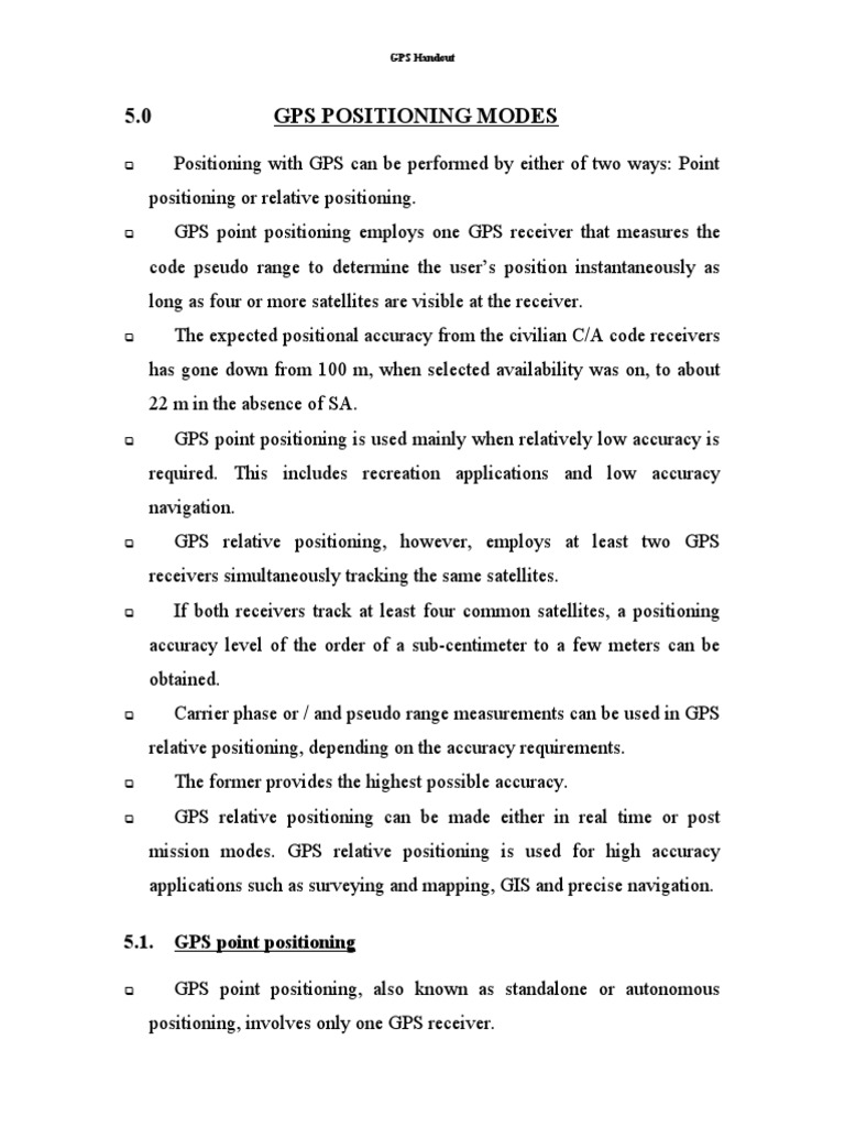 Unit-4 - GPS Positioning Modes | PDF | Global Positioning System | Surveying