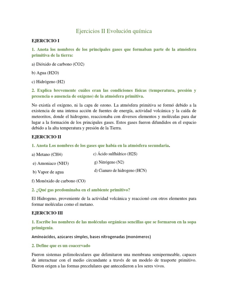 Ejercicios II Evolución Química | PDF | Atmósfera | Compuestos orgánicos