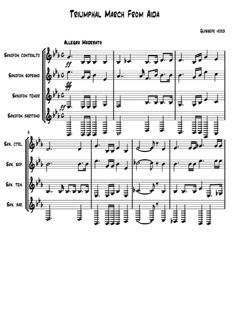 Triumphal March From Aida para Cuarteto de Saxofones - Partitura ...