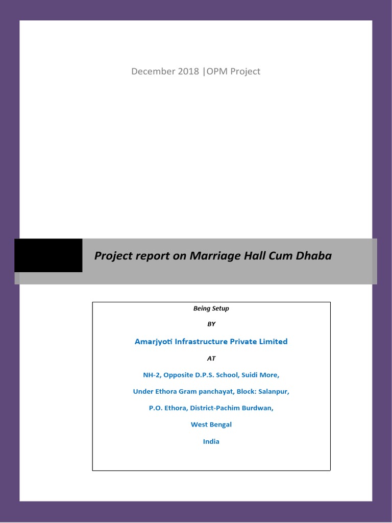 Marriage Hall Cum Dhaba Project Report | PDF | Tourism | Outsourcing