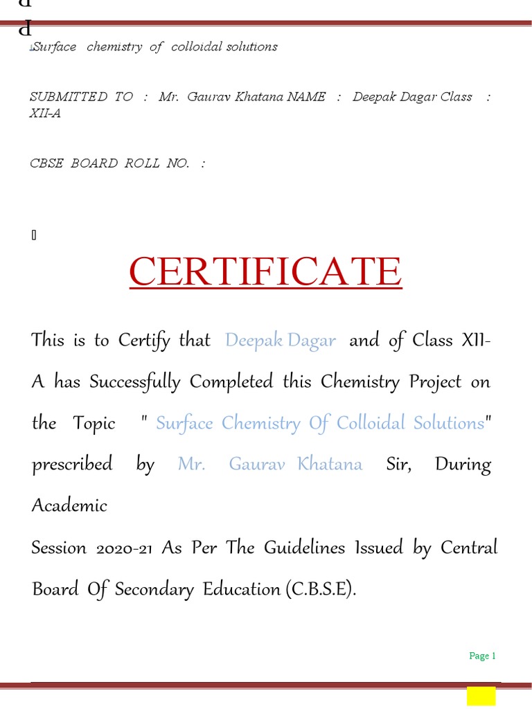 Chemistry Project | PDF | Colloid | Particle