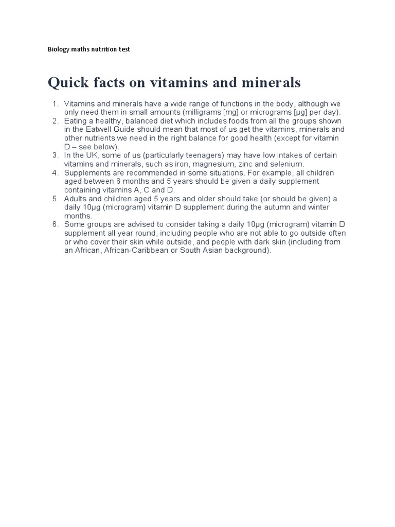 Nutrition Vitamins Revision Notes 1 | PDF | Science & Mathematics ...