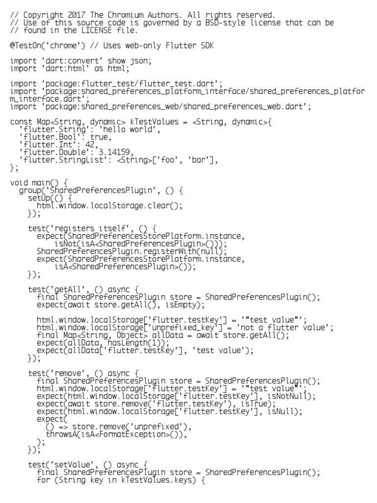 Shared Preferences Web Test - Dart | PDF