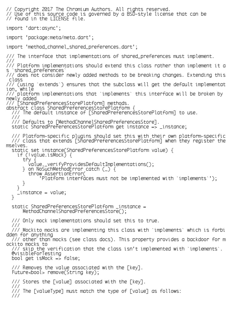Shared Preferences Platform Interface - Dart | PDF | Class (Computer Programming) | Computing