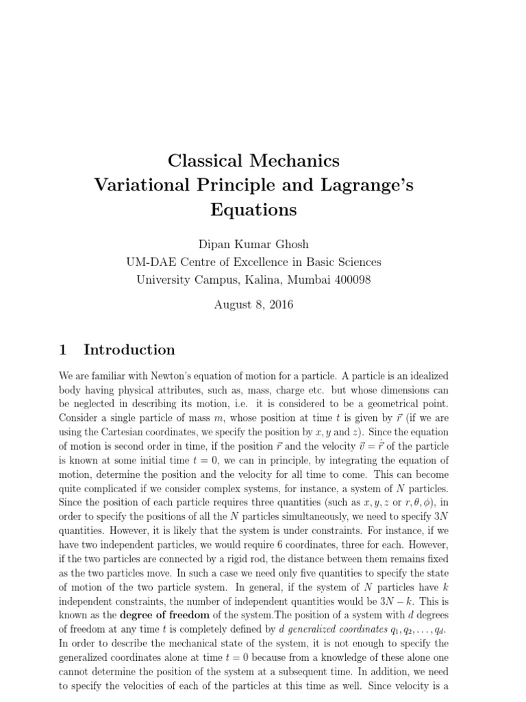 Classical Mechanics - Prof. Dipan Kumar Ghosh | PDF | Lagrangian Mechanics | Kinematics