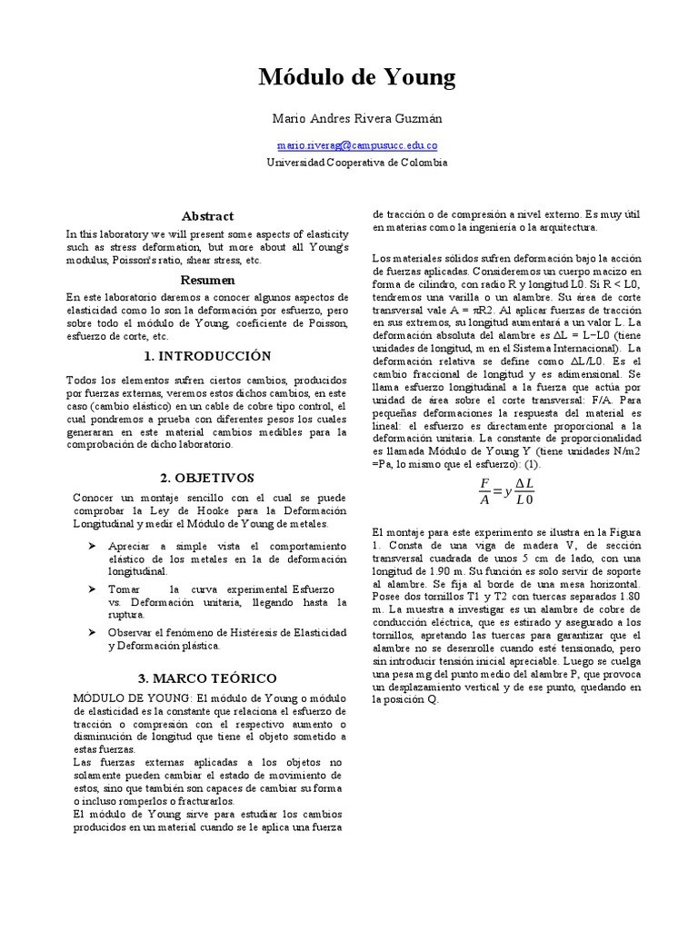 Laboratorio Modulo de Young | PDF | El módulo de Young | Elasticidad ...