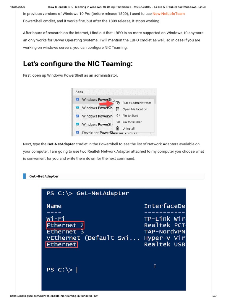 How To Enable Nic Teaming In Windows 10 Using Powershell Mcsaguru Learn And Troubleshoot 