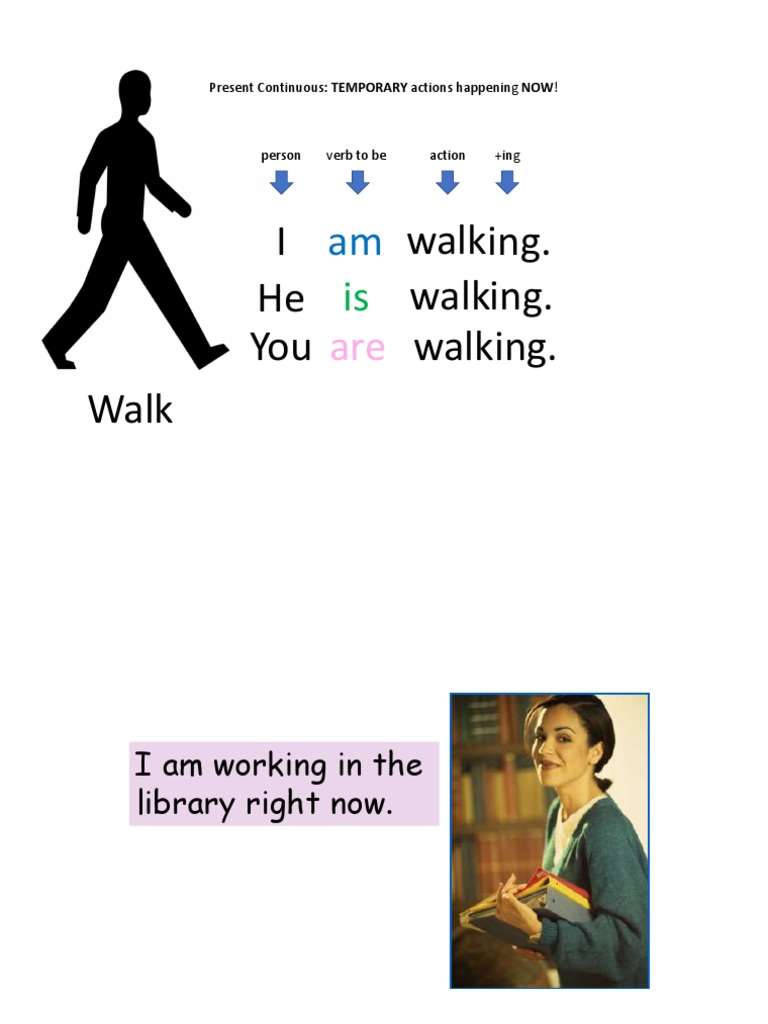 I Walk Ing. He Walking. You Walking.: Present Continuous: TEMPORARY Actions Happening NOW! | PDF
