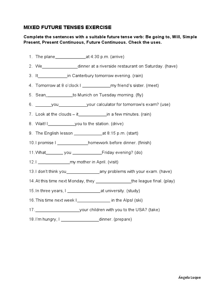Mixed Future Tenses Exercise | PDF