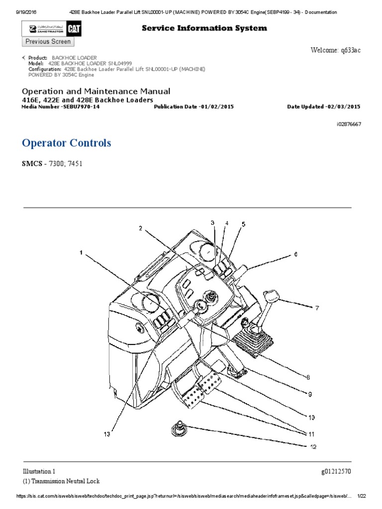 428E Backhoe Loader Operator Controls | PDF | Loader (Equipment) | Four ...