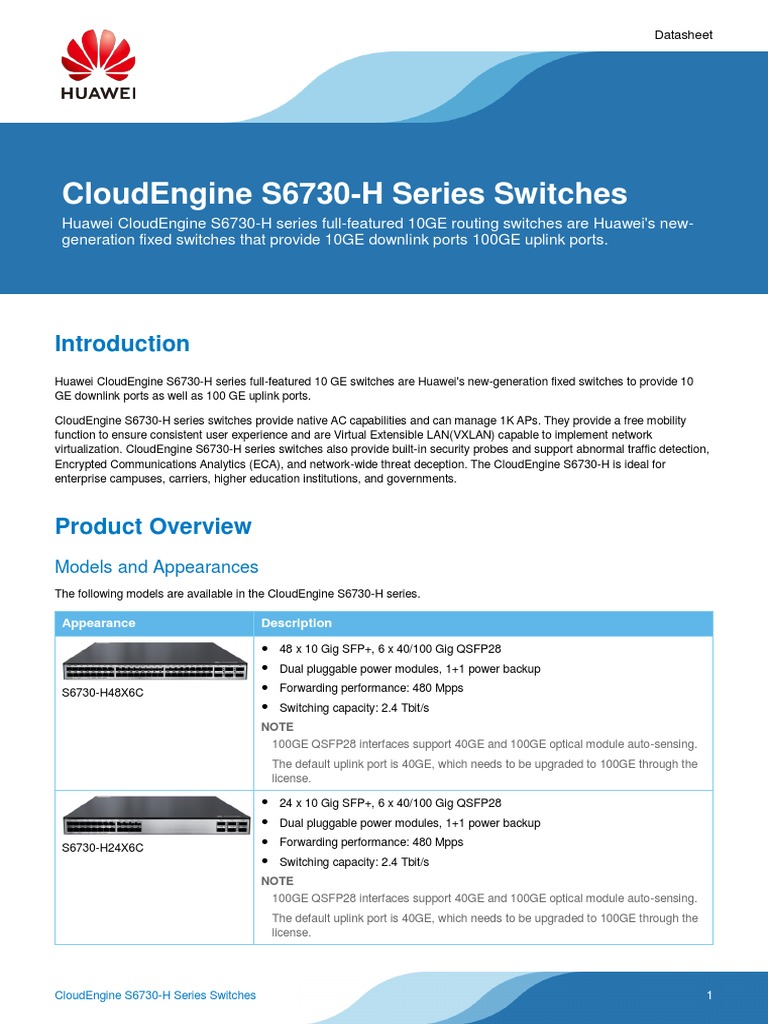09 Huawei CloudEngine S6730-H Series Switches Datasheet | PDF | Network Switch | Computer Network