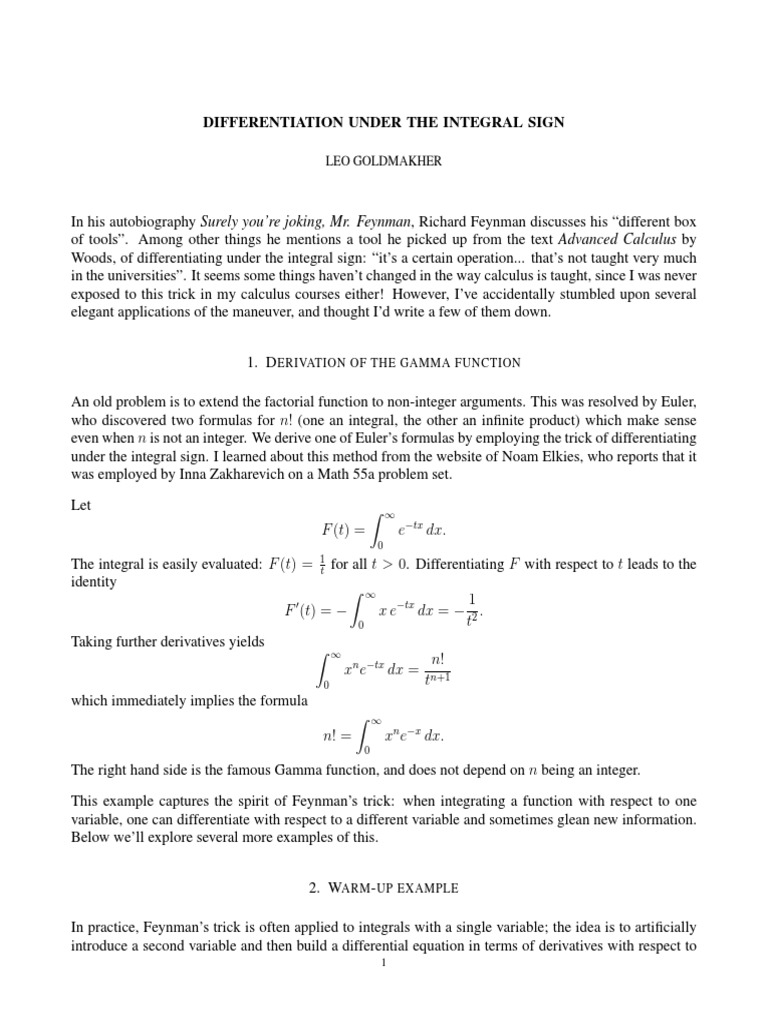 Goldmakher, L. Differentiation Under The Integral Sign | PDF | Integral ...