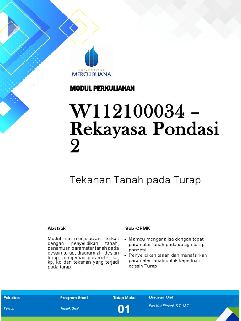 01 W34 - Rekayasa Pondasi 2 - Modul Pertemuan 1 | PDF | Teknologi & Rekayasa