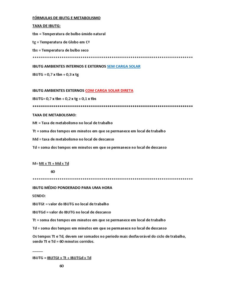 Fórmulas Ibutg Metabolismo e Ibutg Medio | PDF