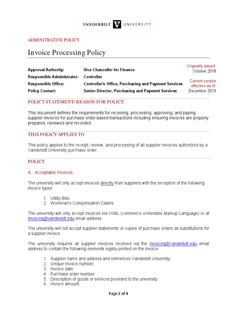 Vanderbilt Invoice Processing Policy | PDF | Invoice | Business