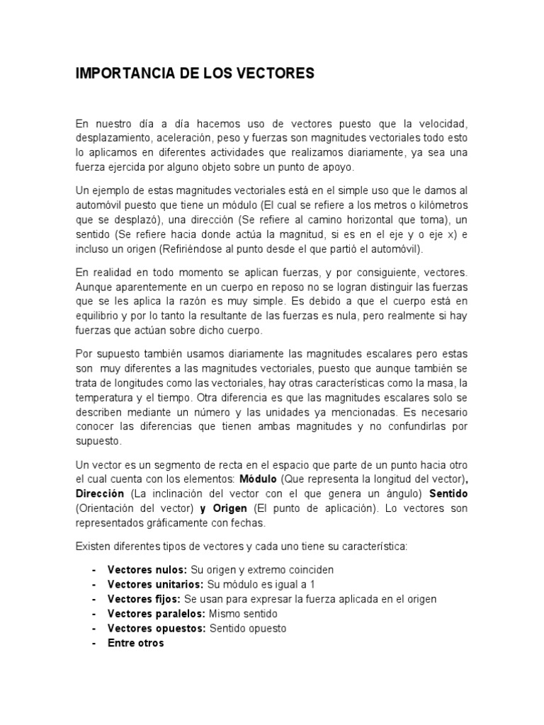 Importancia de Los Vectores | PDF | Vector Euclidiano | Fuerza