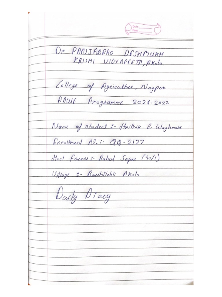 Rawe Daily Diary Hrithik Waghmare QQ2177 | PDF