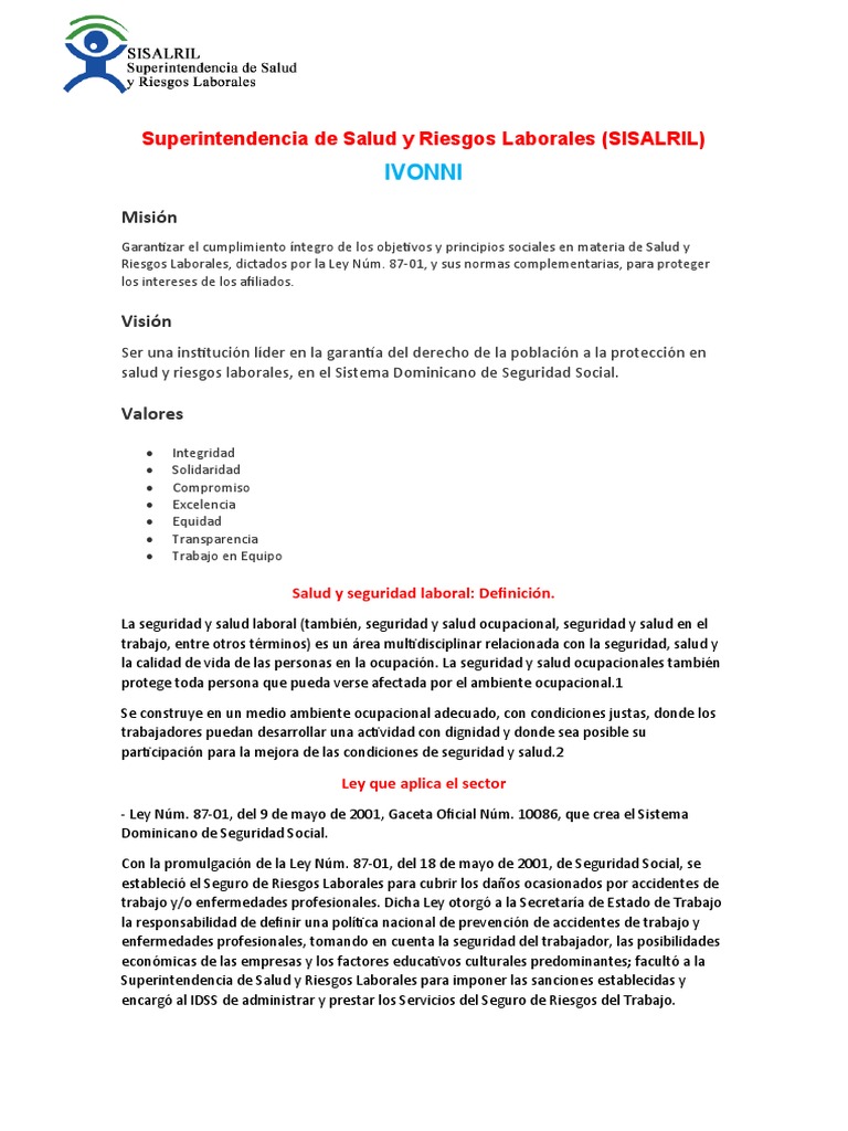 SISALRIL | PDF | Seguridad y salud ocupacional | Ciencias de la Salud