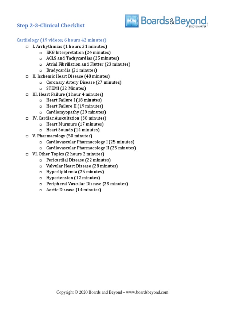 BoardsBeyond23C Checklist 2020 2 | PDF | Heart | Cardiology