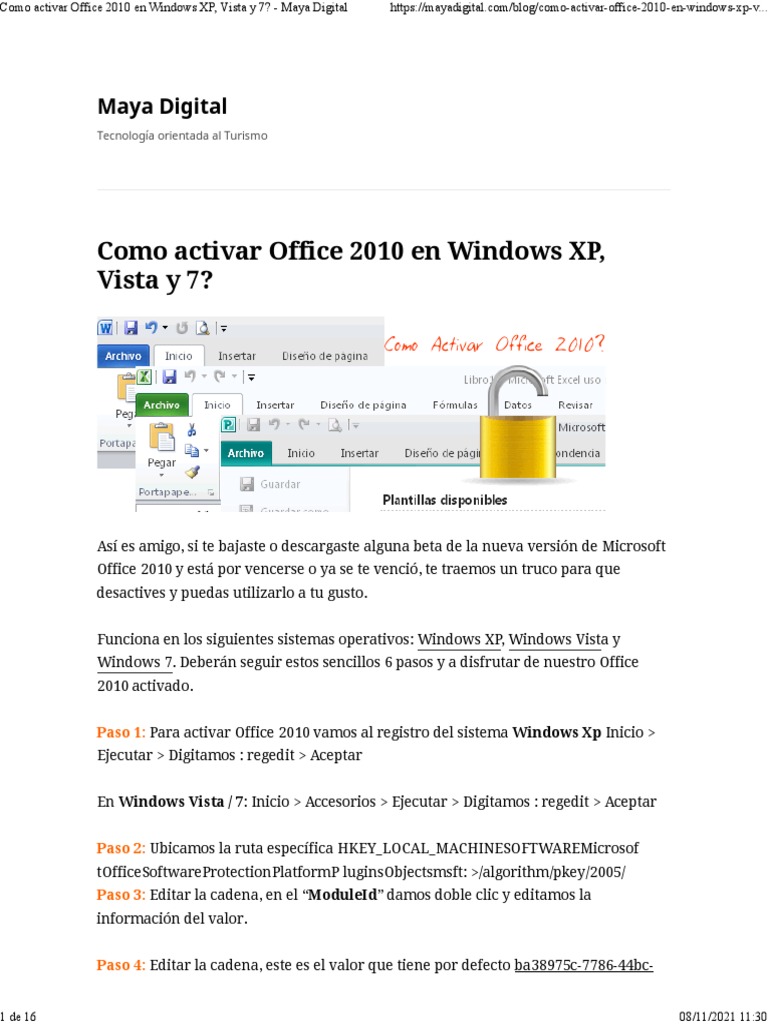 Como Activar Office 2010 en Windows XP, Vista y 7 - Maya Digital | PDF ...