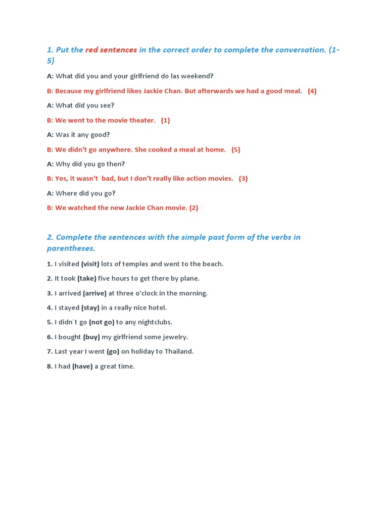 Red Sentences: 1. Put The in The Correct Order To Complete The ...