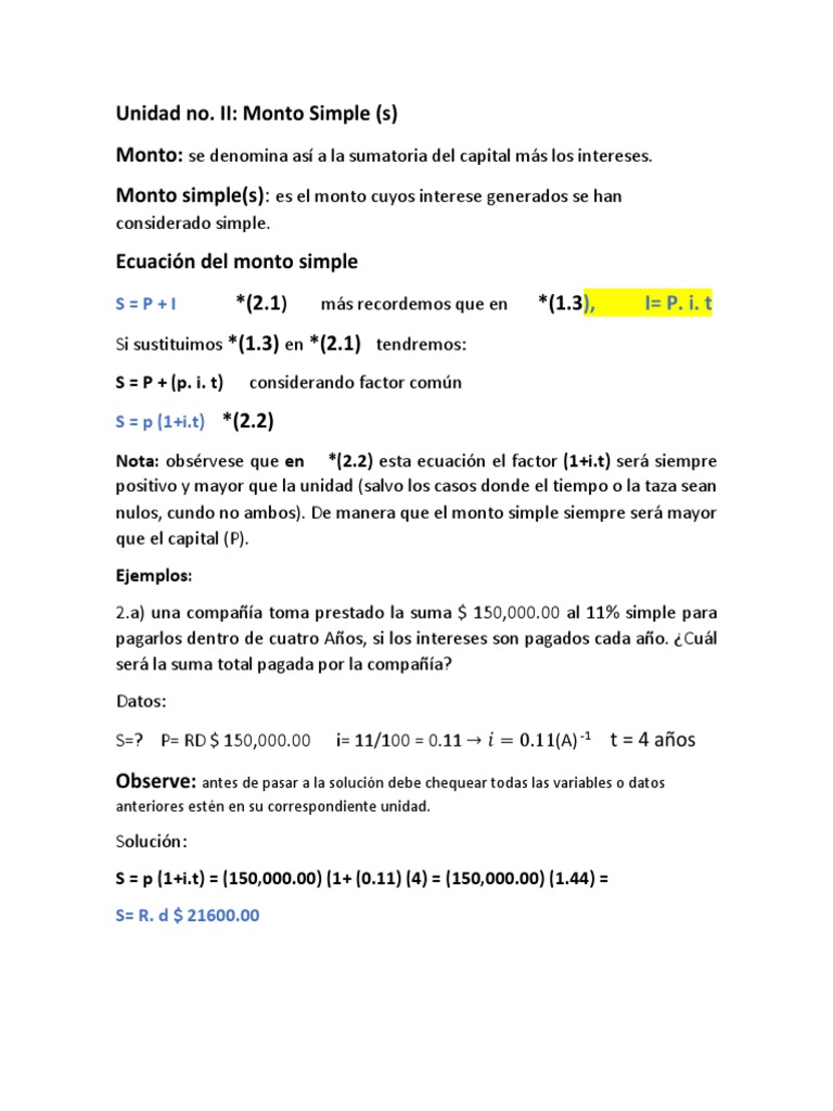 Monto Simple | PDF | Ecuaciones | Conceptos matemáticos