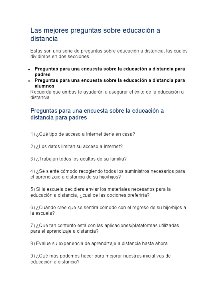 Las Mejores Preguntas Sobre Educación A Distancia | PDF | Educación a ...
