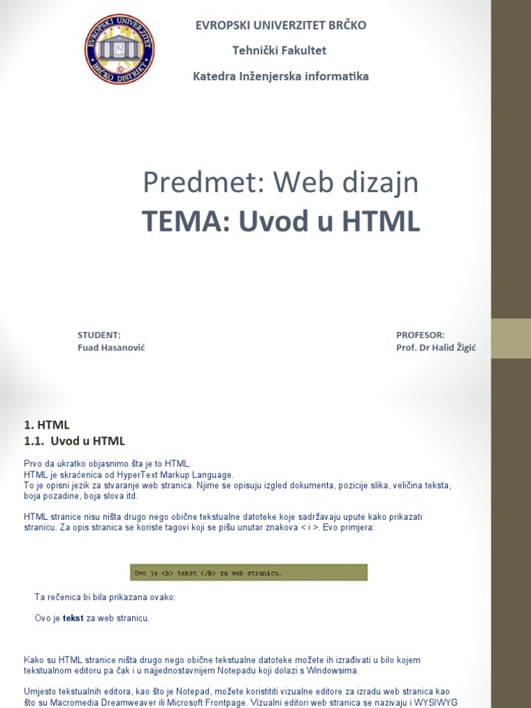 Uvod U HTML Prezentacija | PDF