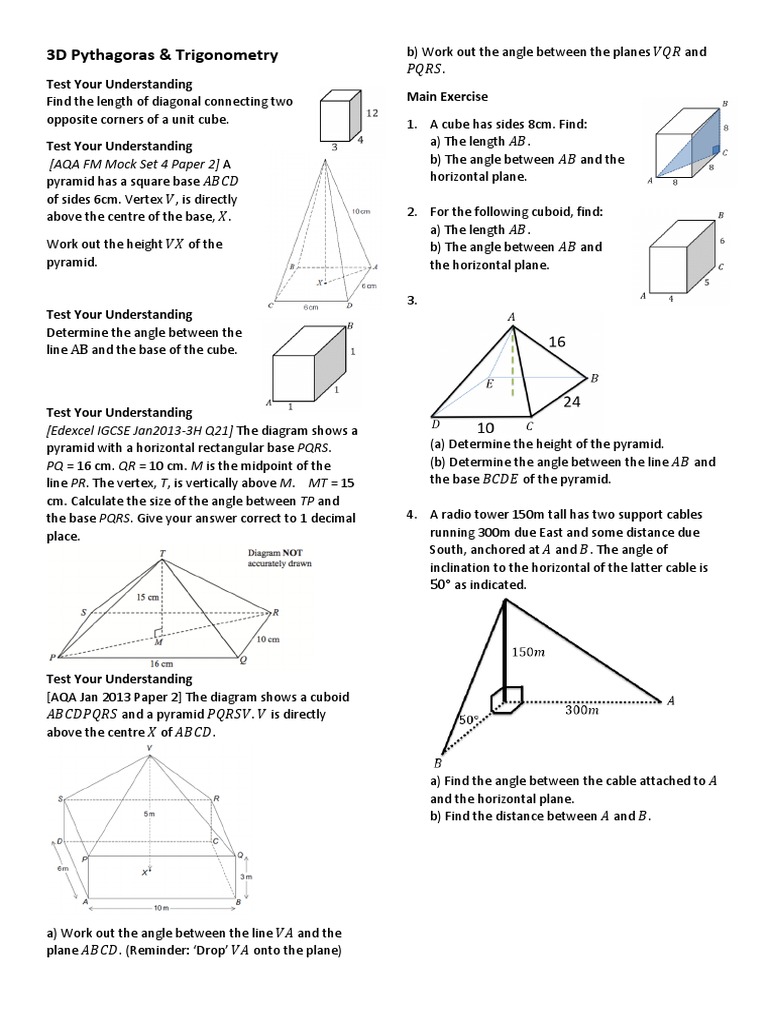 3D Pythagoras & Trigonometry: (AQA FM Mock Set 4 Paper 2) A | PDF ...