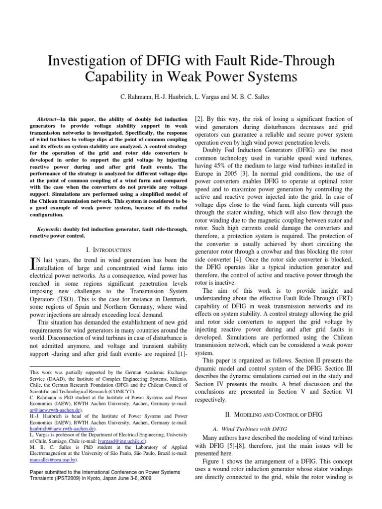 Investigation of DFIG With Fault Ride-Through Capability in Weak Power ...