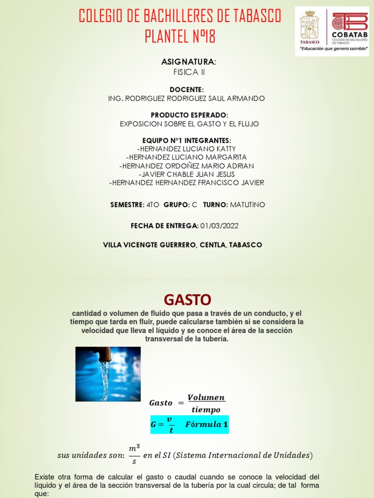Gasto y Flujo en Física: Fórmulas y Ejemplos | PDF | Densidad | Masa
