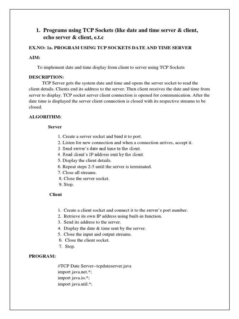 Programs Using TCP Sockets (Like Date and Time Server & Client, Echo Server & Client, E.T.C ...