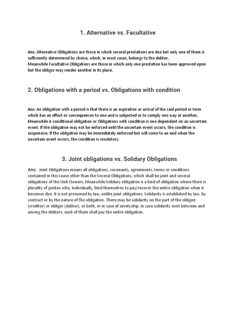 Alternative vs. Facultative: Joint Obligations Means All Obligations ...