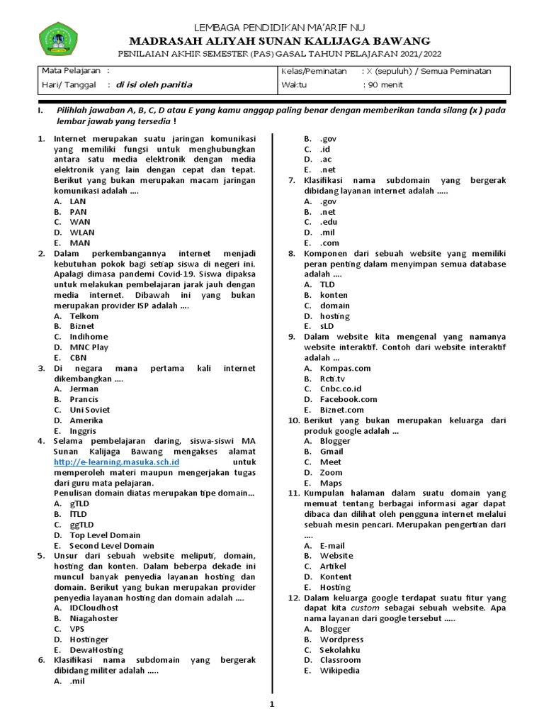 Soal PAS Informatika | PDF
