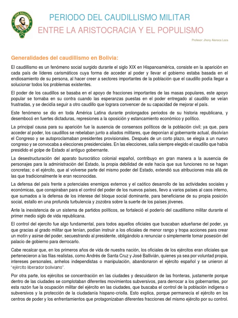 5to Tema 8 El Caudillismo en Bolivia | PDF | Bolivia | Chile