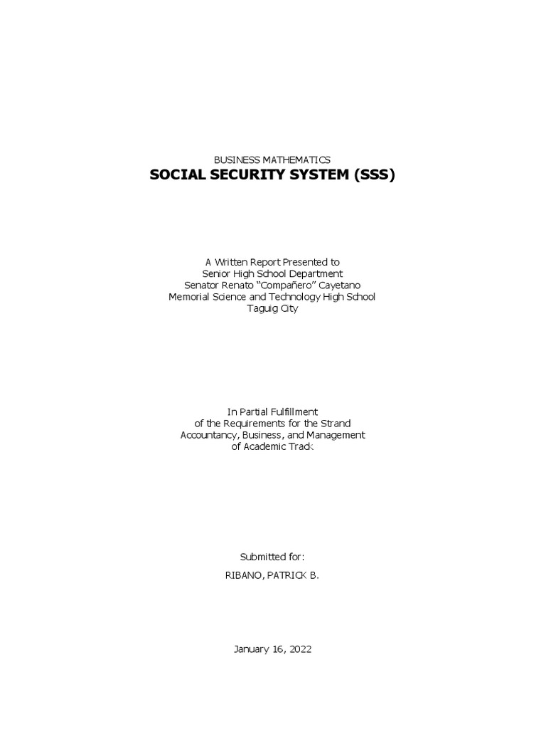 07 - Social Security System (SSS) Written Report | PDF | Pension ...