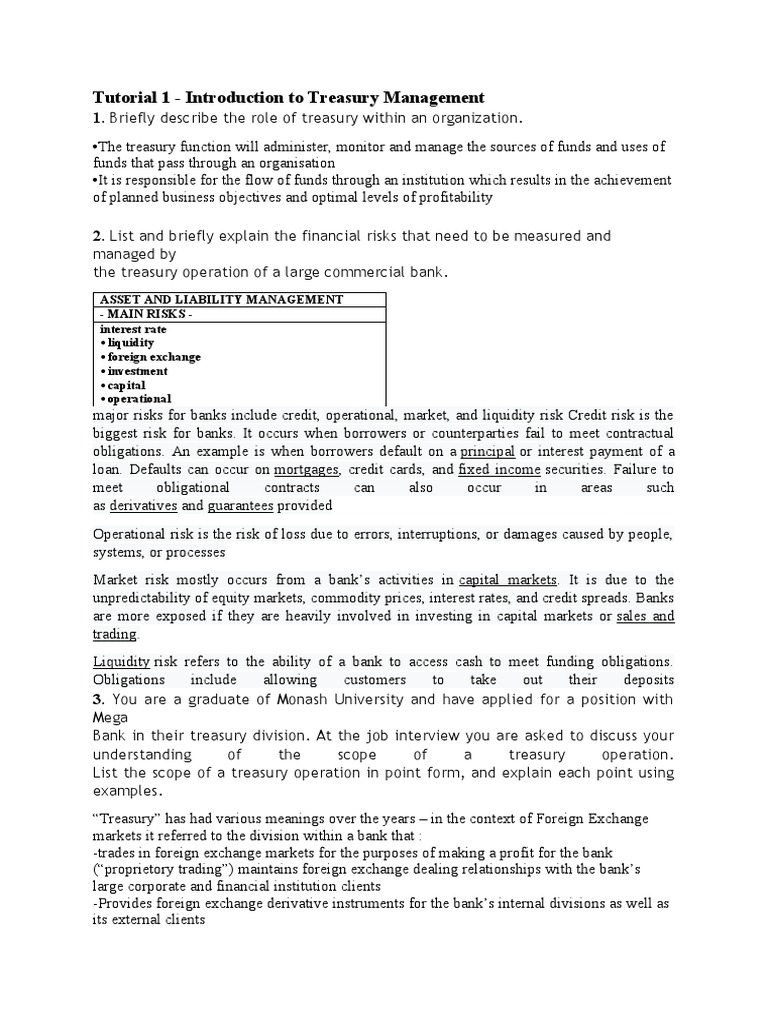 Tutorial 1 - Introduction To Treasury Management | PDF | Credit ...