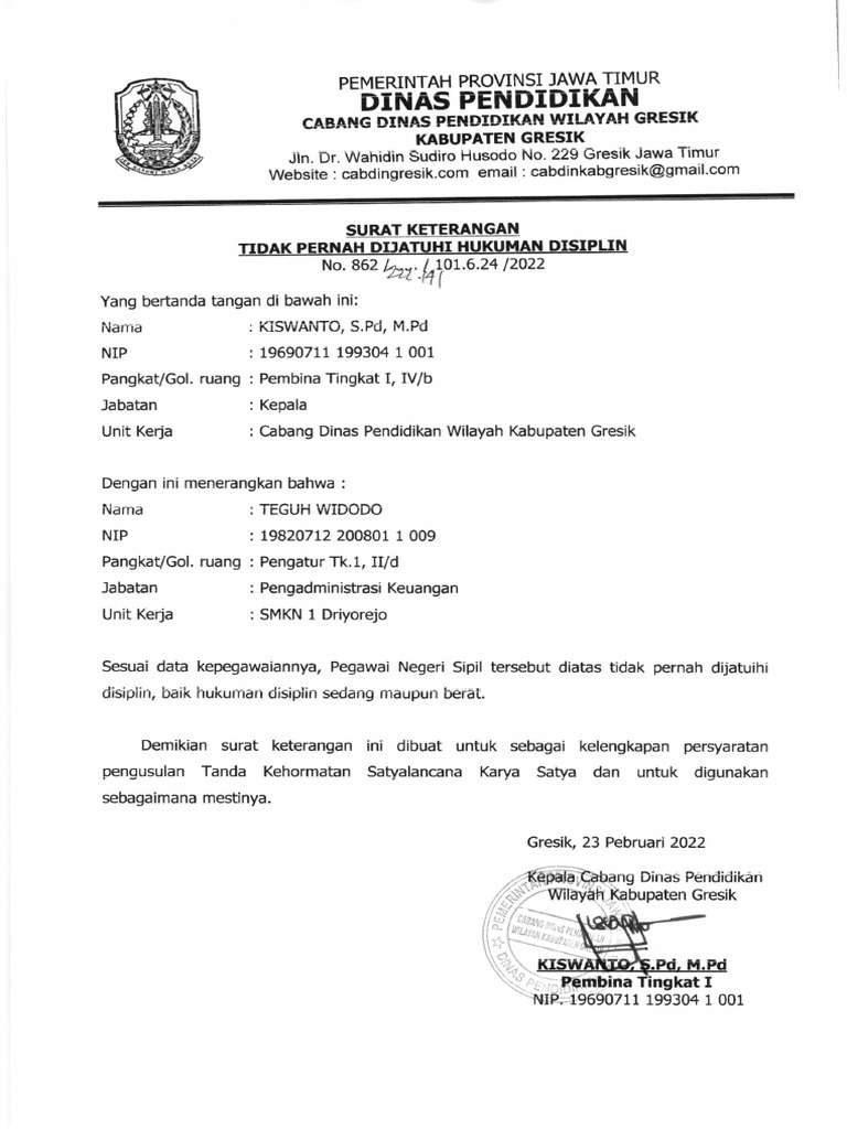 Sur Ket SMKN 1 Driyorejo | PDF