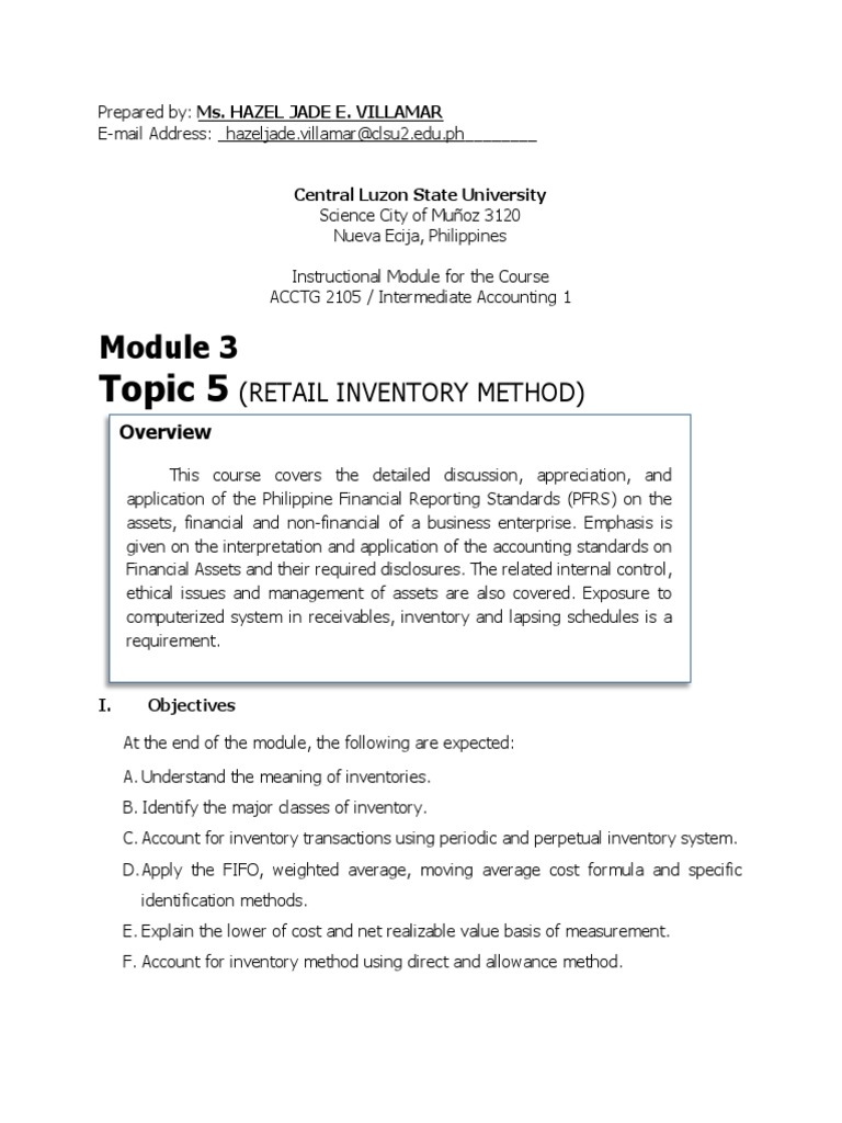 Module 3 - Topic 5 (Retail Inventory Method) | Download Free PDF ...
