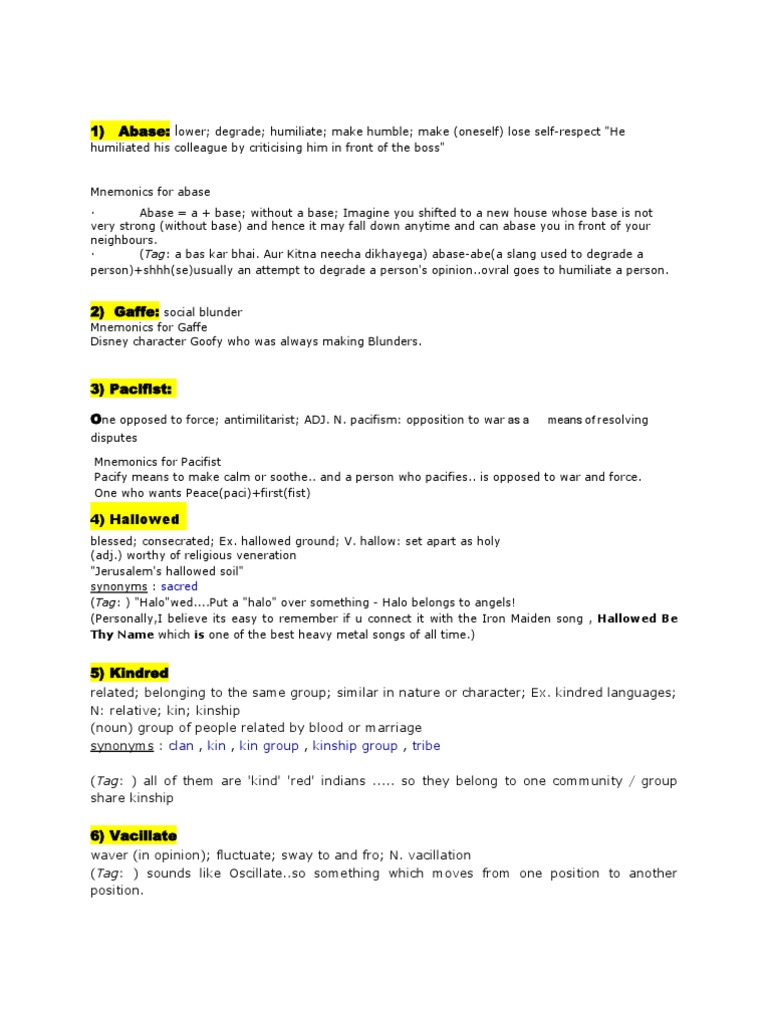 Vocabulary Mnemonics and Definitions | PDF | Amulet | Dialect