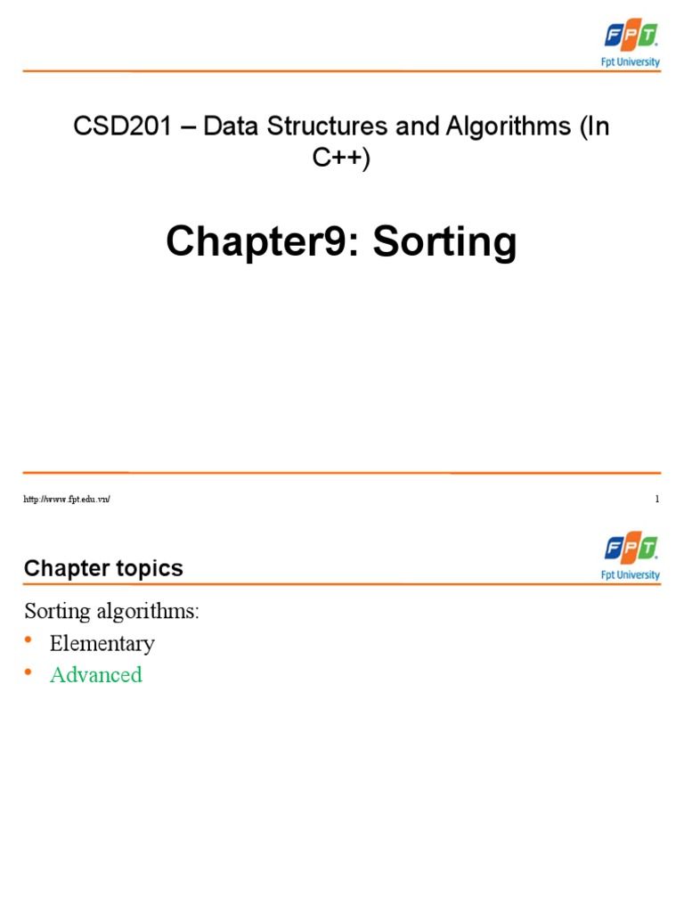Chapter9: Sorting: CSD201 - Data Structures and Algorithms (In C++ ...