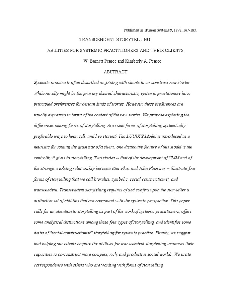 Transcendent Storytelling: Abilities For Systemic Practitioners and ...