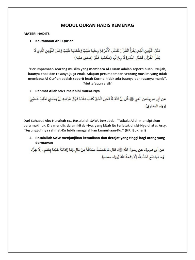 Hadis Utama dalam Modul Quran Kemenag | PDF | Agama & Spiritualitas