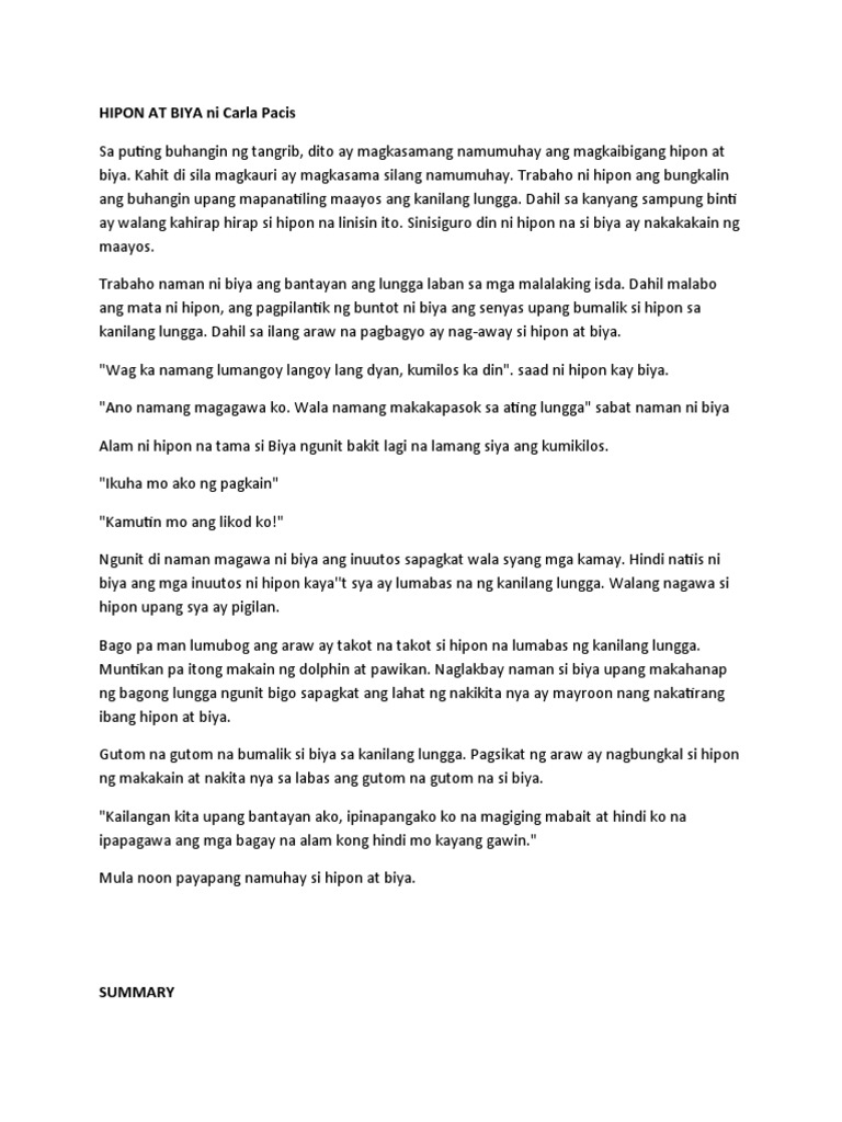 Hipon At Biya Summary Pdf