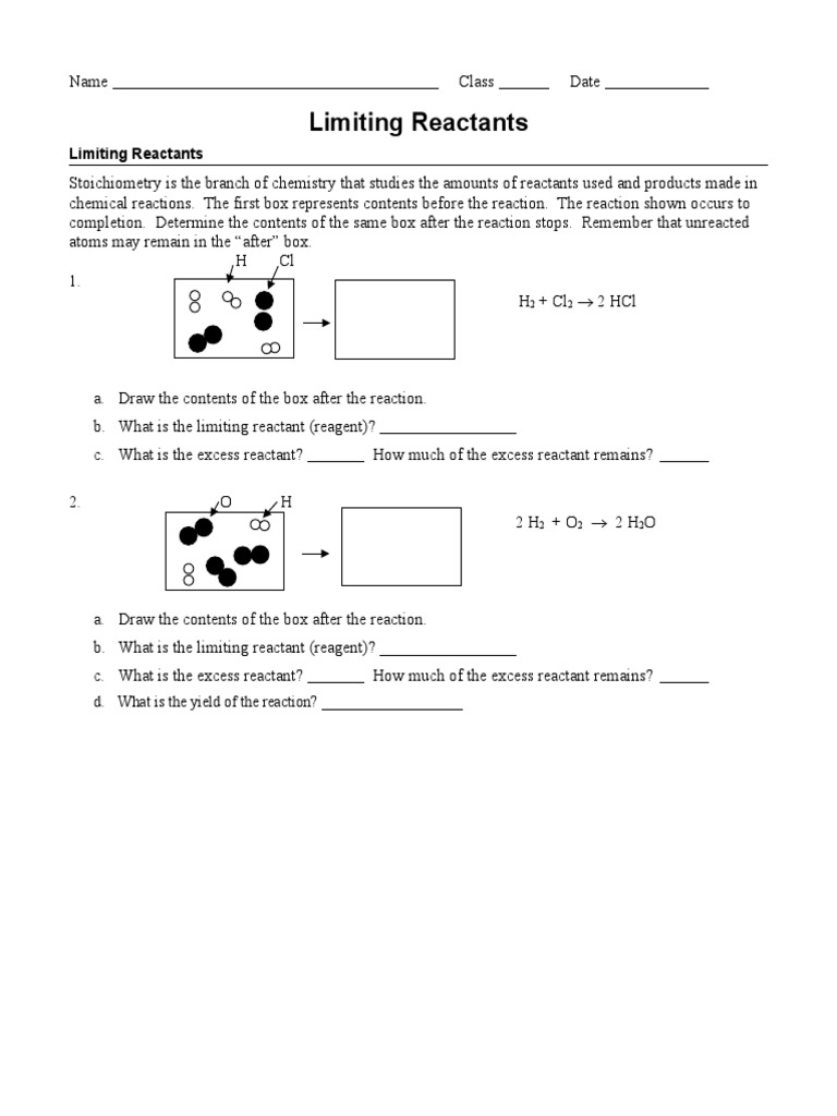 Worksheet - Limiting and Excess Problems - Vu | PDF | Chemical ...