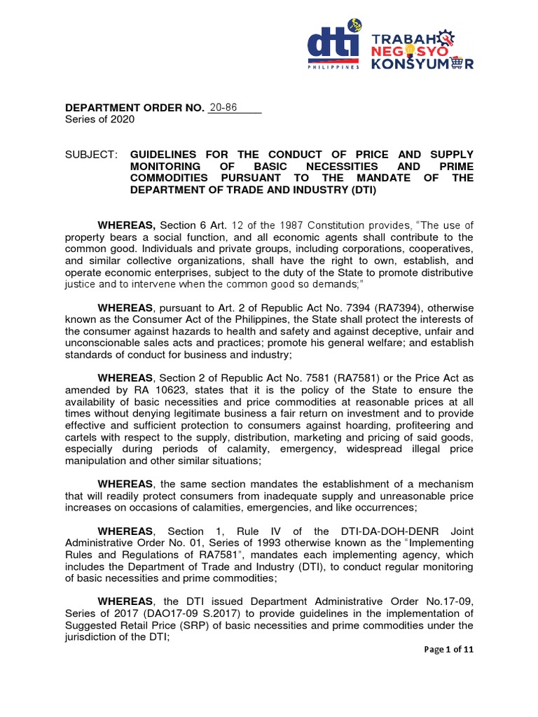 Department Order No. 20 86 | PDF