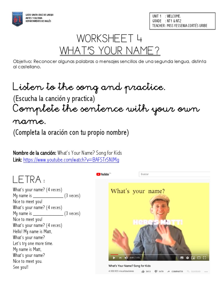 Worksheet: What's Your Name? | PDF | Estudios de idiomas extranjeros