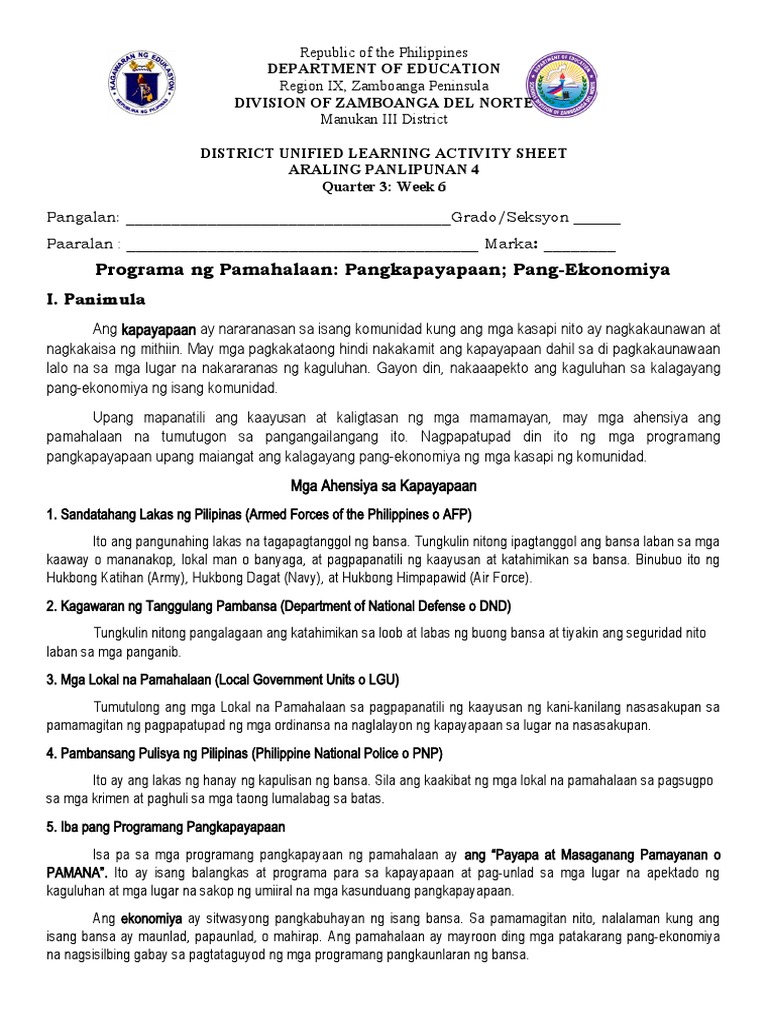 AP4 UNIFIED LAS Q3 Week 6 | PDF